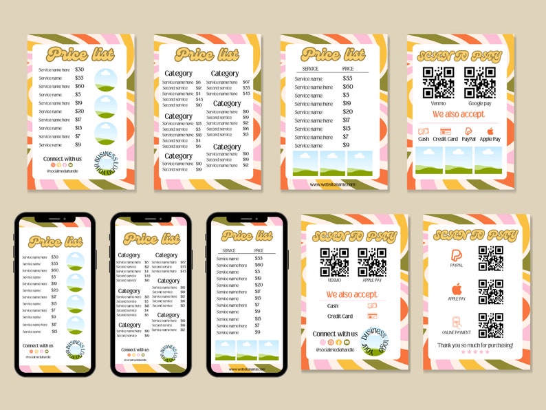 Retro Price List Template QR Code Sign Hair Price List - Etsy