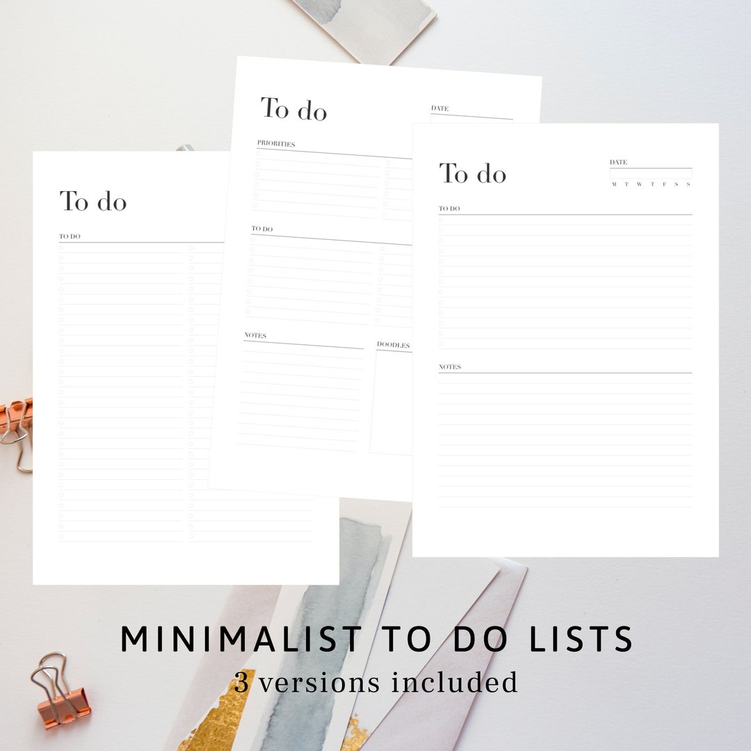 To Do Lists Planner Printable | Digital Minimalist A4 | All Colour ...