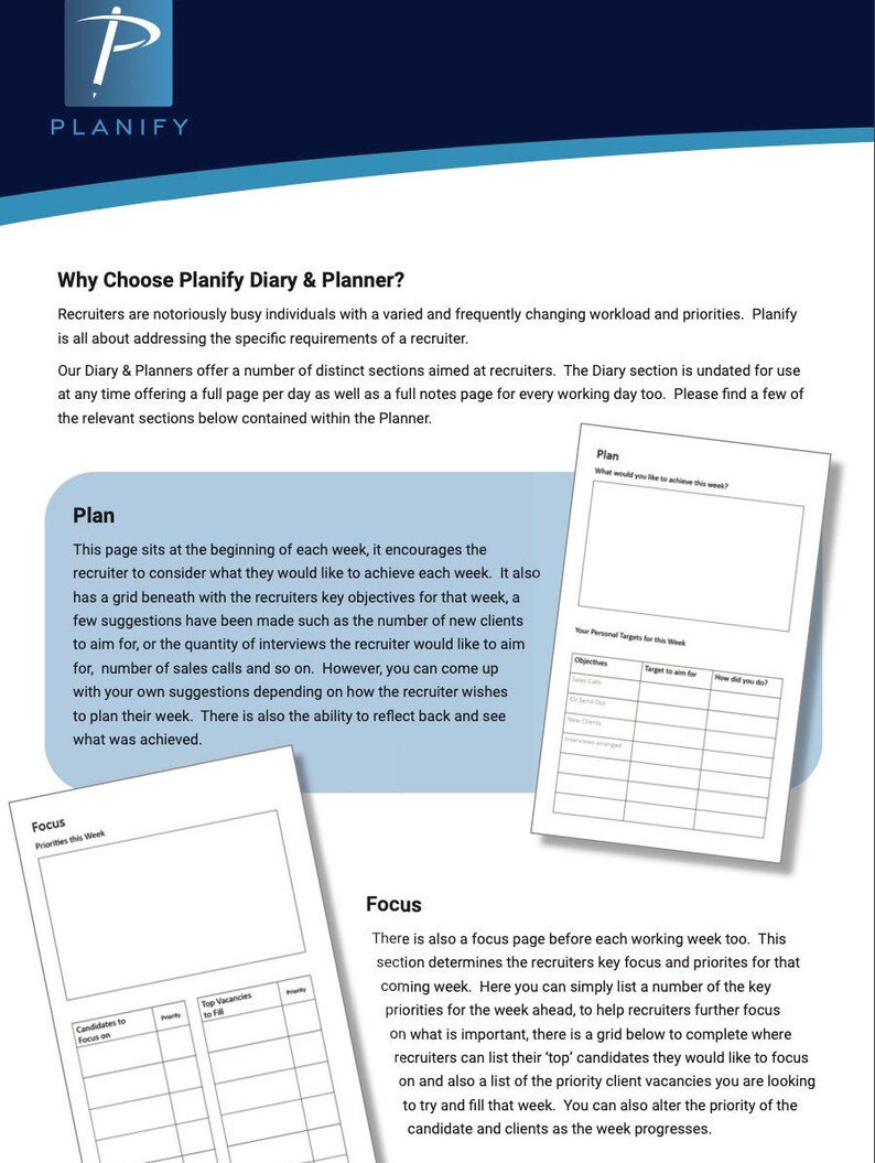 Planify Planner is a Combined Diary & Planner Designed for Recruiters Featuring Candidate and ...
