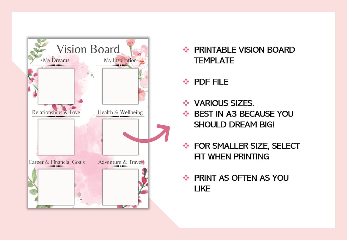 Vision Board Printable, Cute Vision Board Template, Aspiration and Goal ...