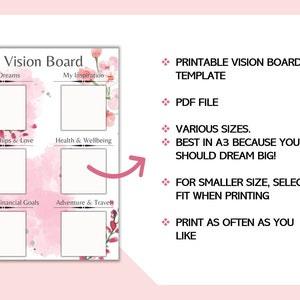 Vision Board Printable, Cute Vision Board Template, Aspiration and Goal ...