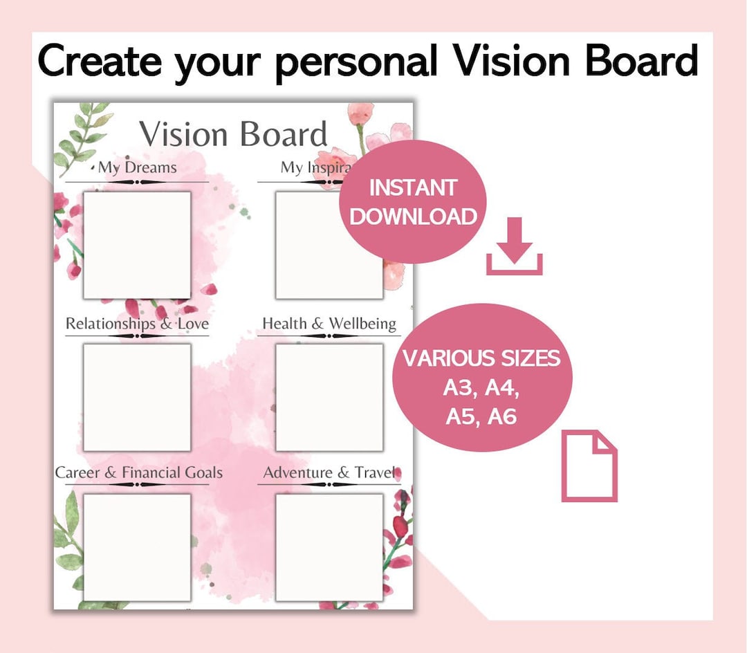Vision Board Printable, Cute Vision Board Template, Aspiration and Goal ...