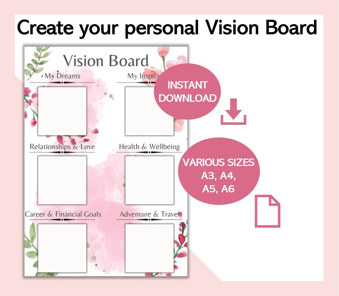 Vision Board Printable, Cute Vision Board Template, Aspiration and Goal ...