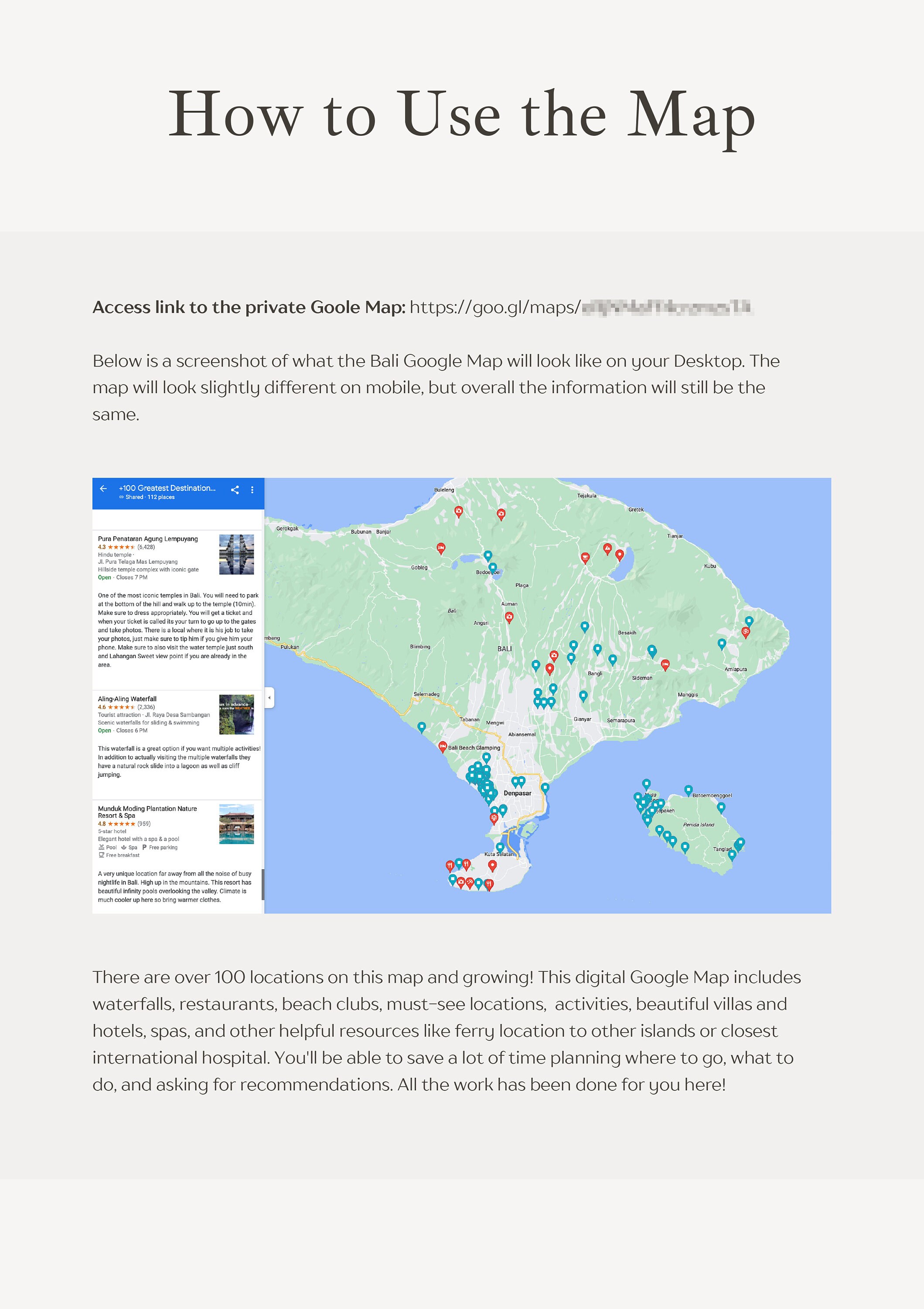 Bali's Best Destinations Map Guide - Etsy