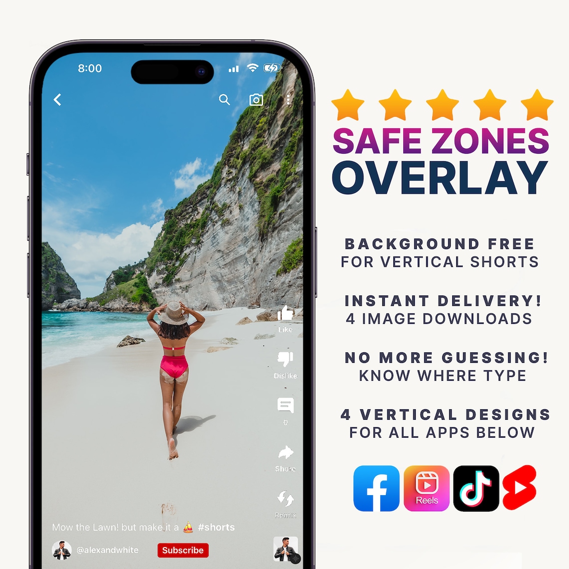 Safe Zone Overlay Template Guide for Vertical Tiktok Videos, Facebook ...