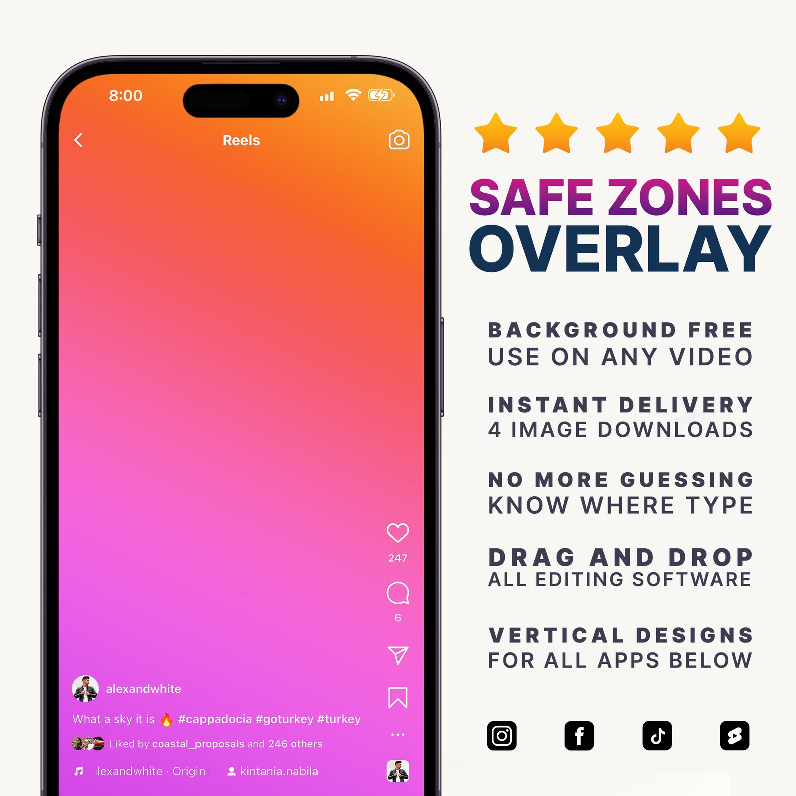 Safe Zone Overlay Template Guide for Vertical Tiktok Videos, Facebook ...