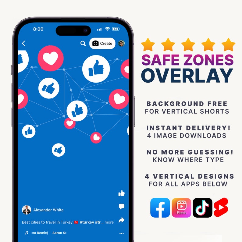 Safe Zone Overlay Template Guide for Vertical Tiktok Videos, Facebook ...