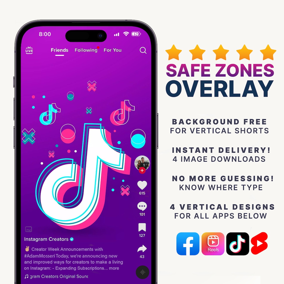 Safe Zone Overlay Template Guide for Vertical Tiktok Videos, Facebook ...