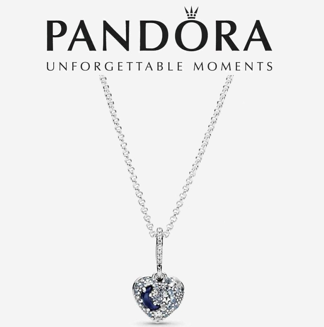 Pandora Sparkling Blue Moon & Stars Heart Necklace - Etsy