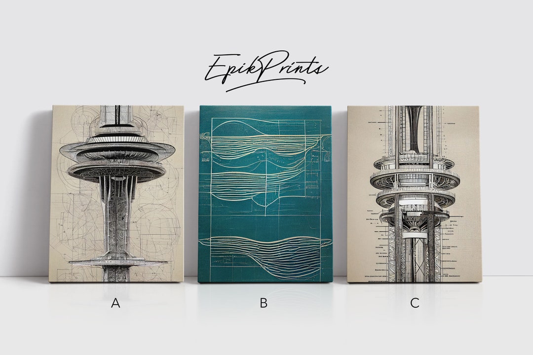 Vintage Seattle Space Needle Blueprint LARGE 30"x40" Canvas Prints ...