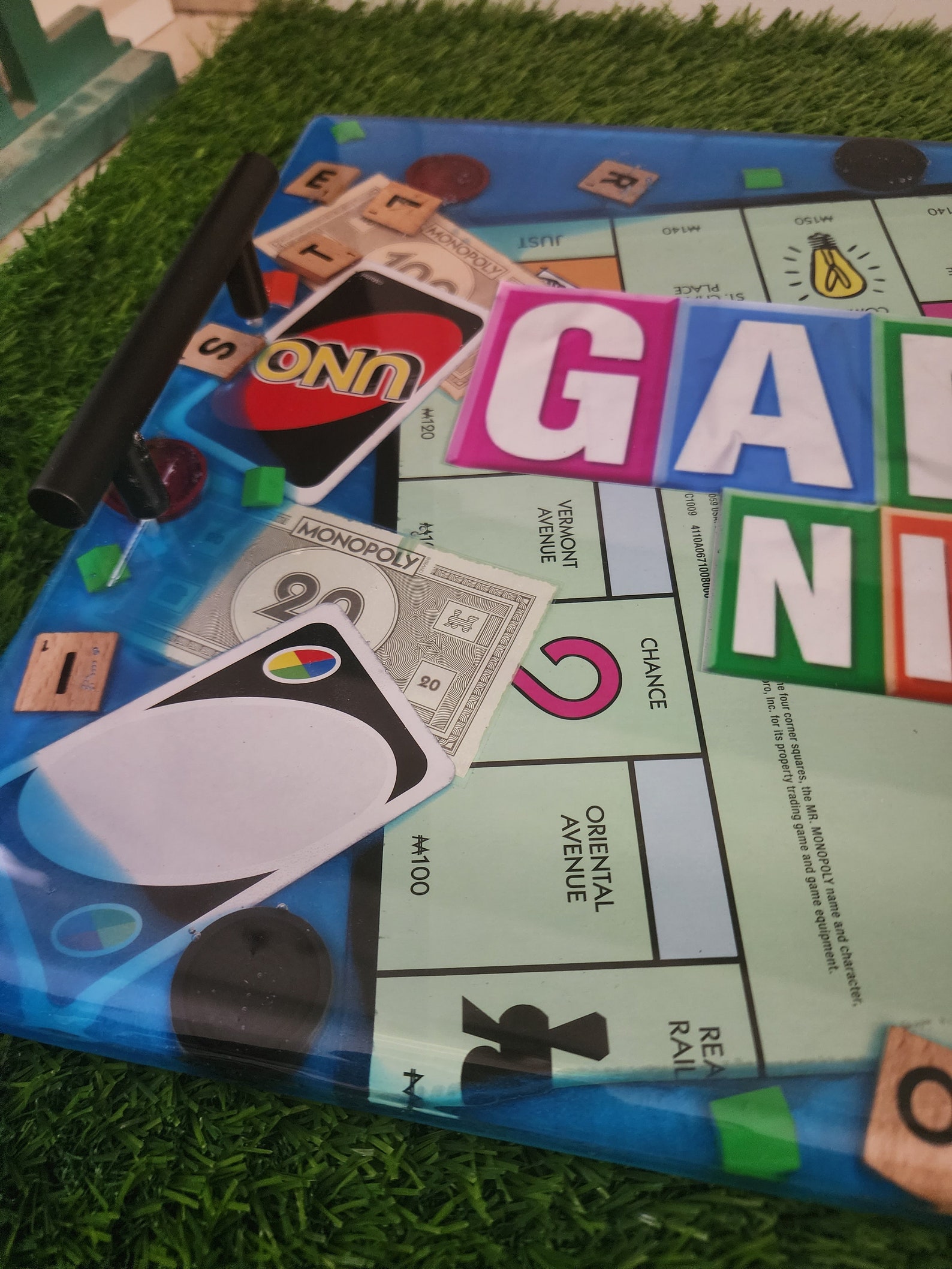 Game Night Resin Tray With Handles | Monopoly, Uno, Scrabble Pieces - Etsy