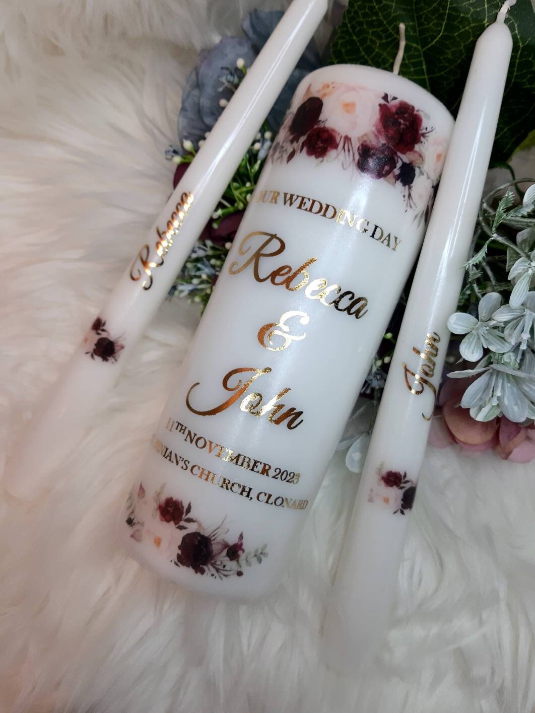 Gold & Burgundy Wedding Candles Gold Weddings Burgundry - Etsy
