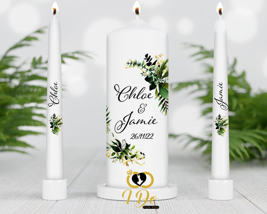 Greenery Custom Wedding Candles, Unity Candle Set, Green Wedding ...