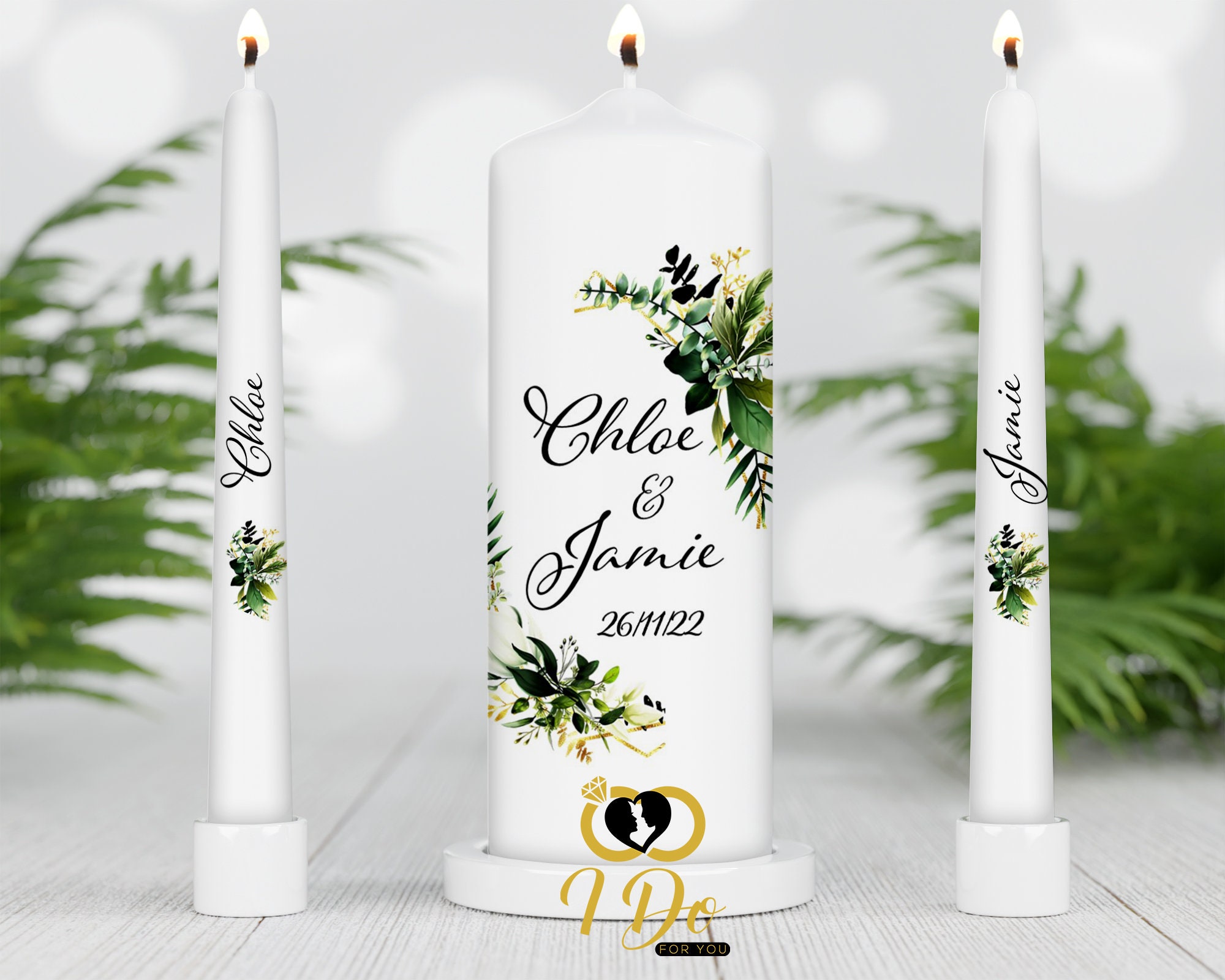 Greenery Custom Wedding Candles Unity Candle Set Green - Etsy