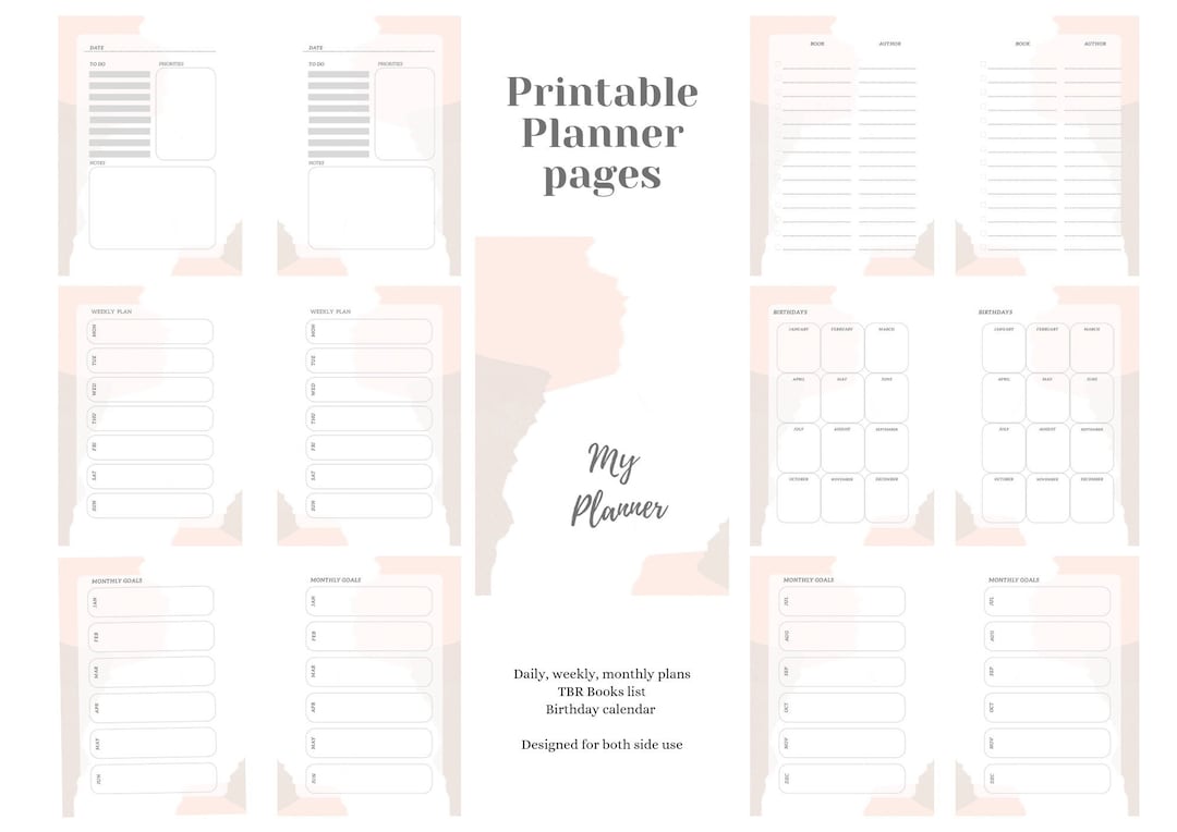 Printable Planner Pages, Daily TO DO List, Weekly Plans, Monthly Goals ...