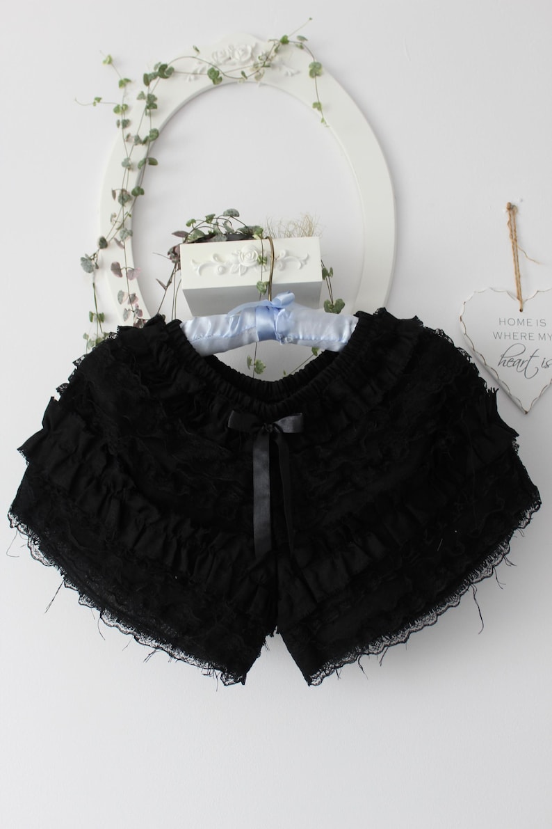 Linen Bloomers SABRINA, Lace Shorts With the Ruffles, Ecru/black Mini ...