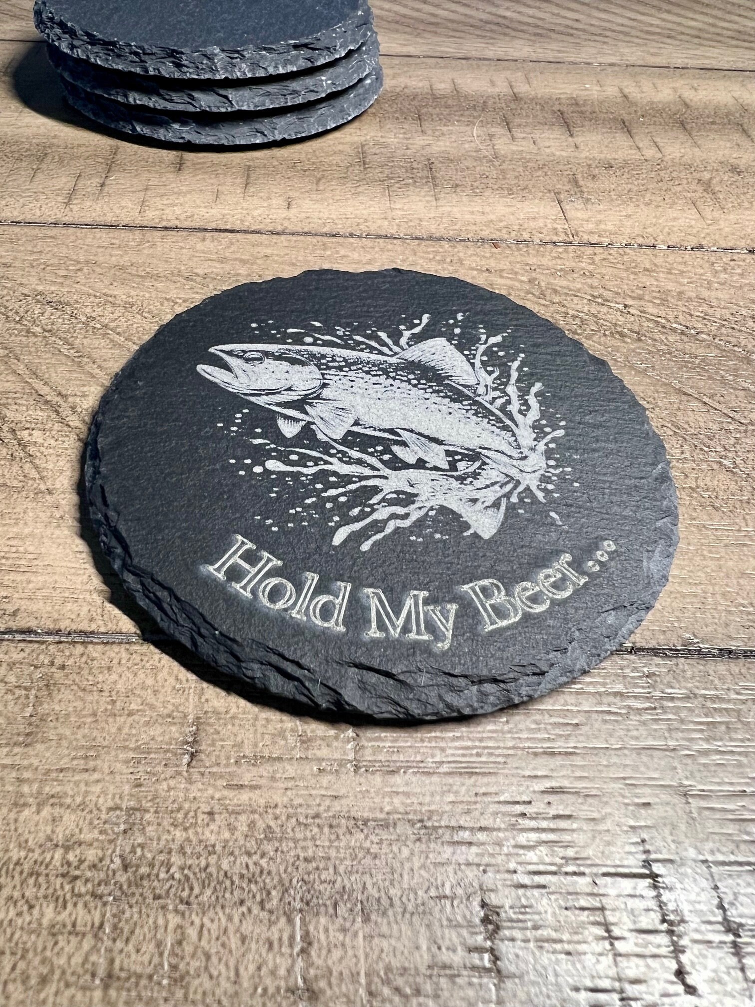 Set of 4 Fishing Slate Coaster | Trout | Fish on | Personalized- Set of ...