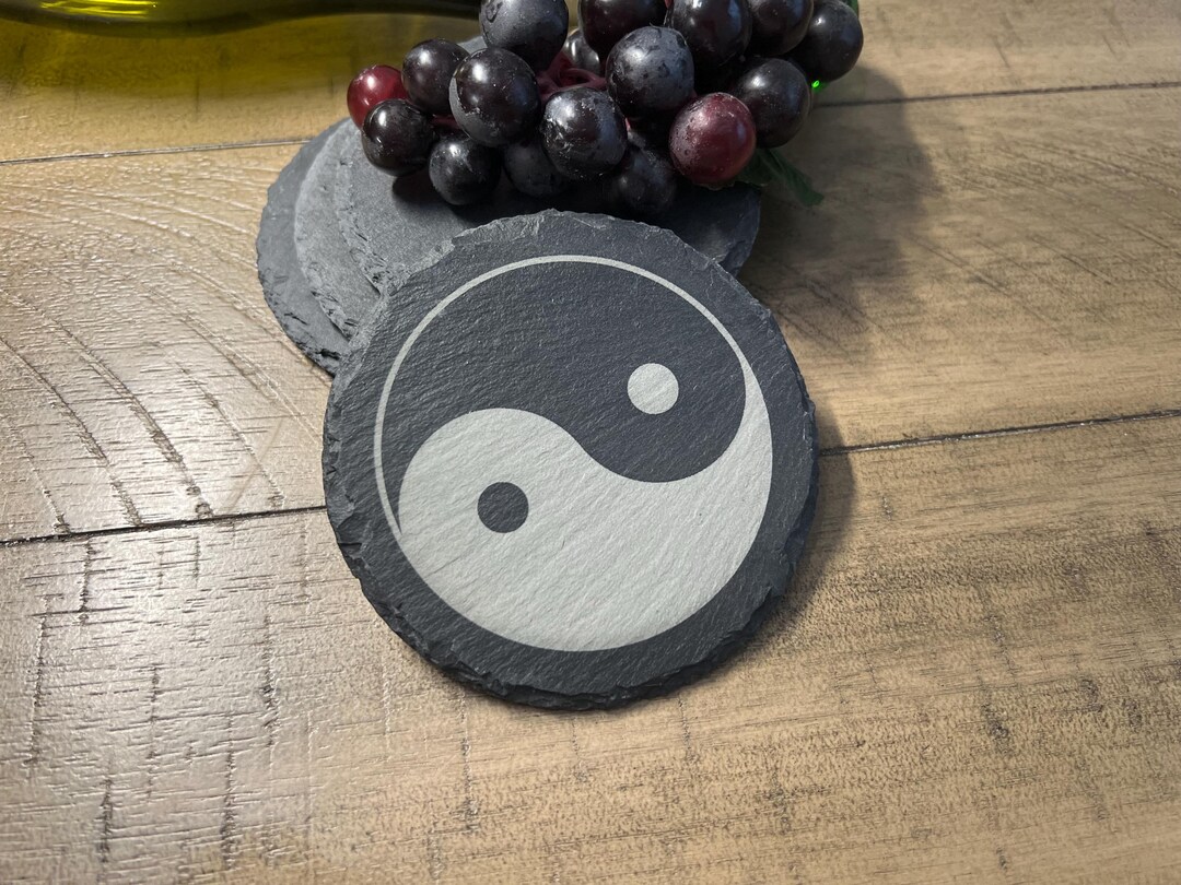 Set of 4 Yin Yang Laser Engraved Slate Coasters- Great Gift Anytime ...
