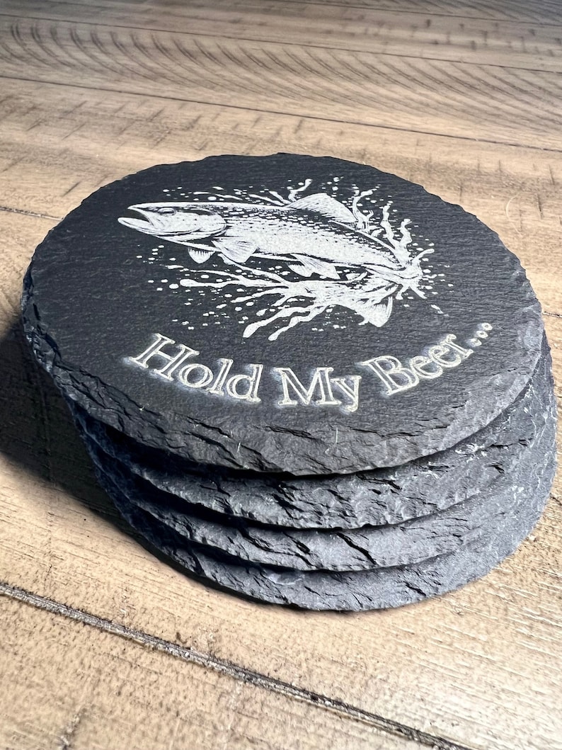 Set of 4 Fishing Slate Coaster | Trout | Fish on | Personalized- Set of ...