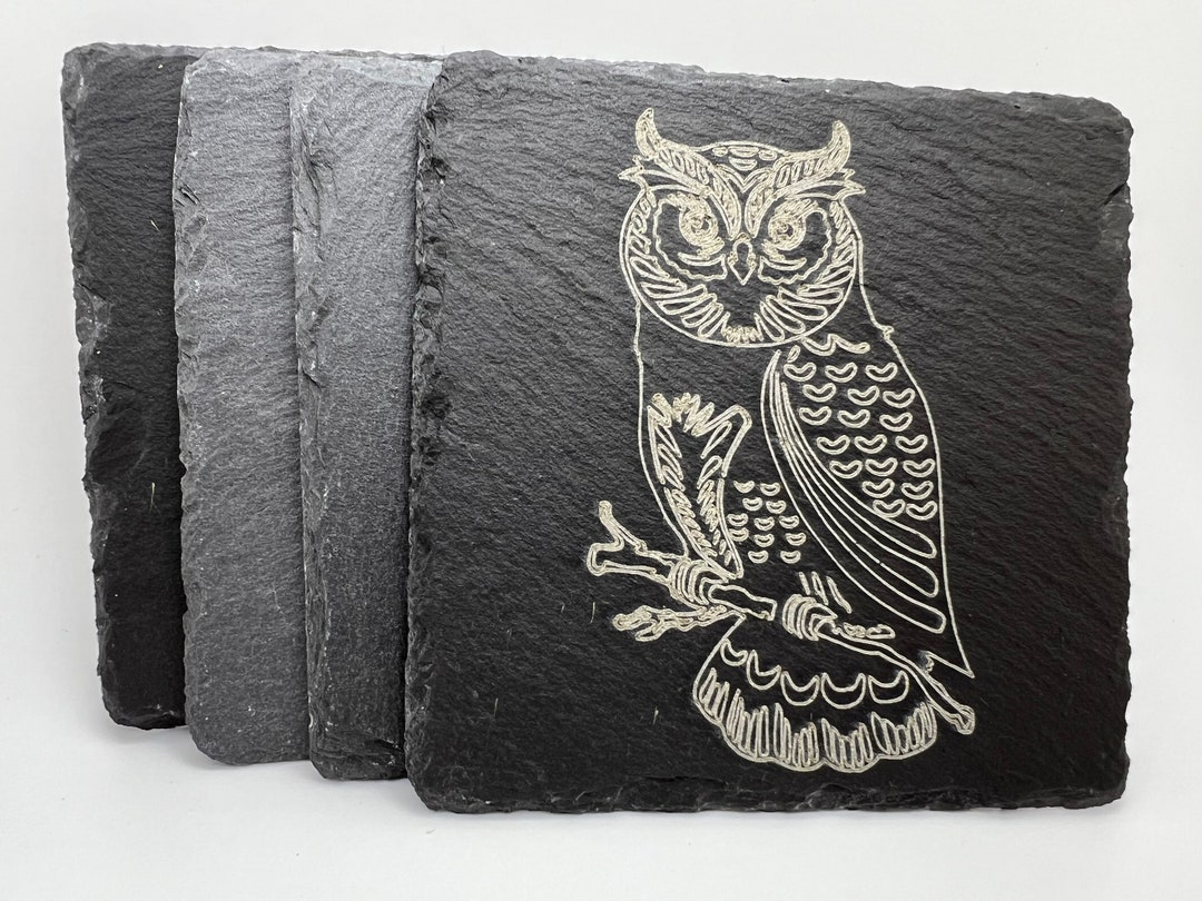 Curious Owl Laser Engraved Slate Coasters Set of 4. - Etsy