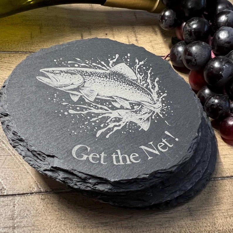 Set of 4 Fishing Slate Coaster | Trout | Fish on | Personalized- Set of ...