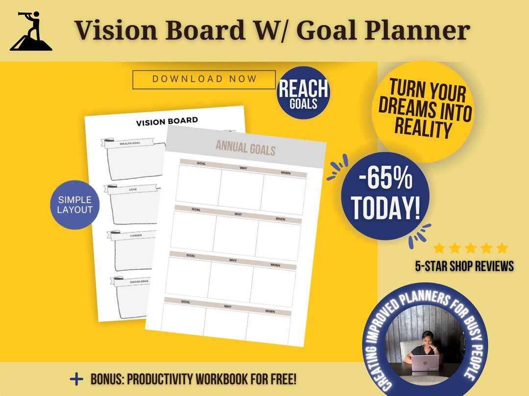 Vision Board Kit, Minimalistic Vision Board and Goal Planner Printable ...