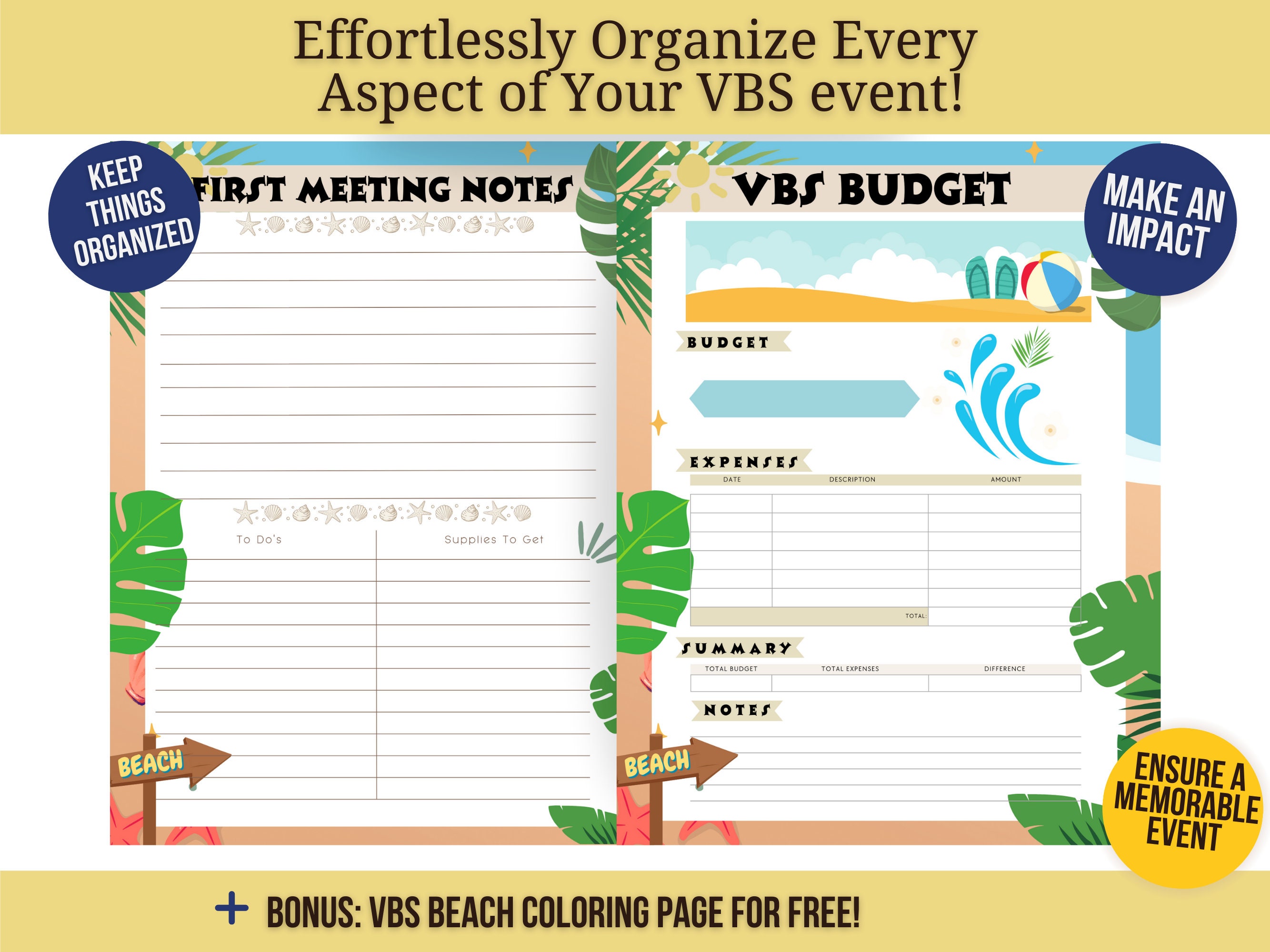 Vacation Bible School Planner Printable, Church Event Organizer ...