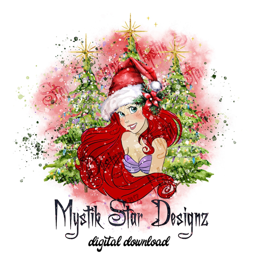 Christmas Princess Ariel Little Mermaid PNG Merry Christmas Princess ...