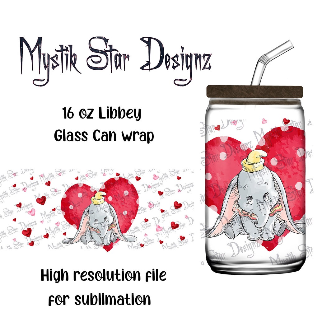 Valentines Day Cute Baby Dumbo Tumbler 16oz Glass Can Wrap - Etsy