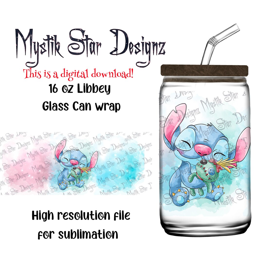 Cute Cuddly Stitch Glass PNG 16oz Can Glass Wrap PNG 16oz Blue Alien ...
