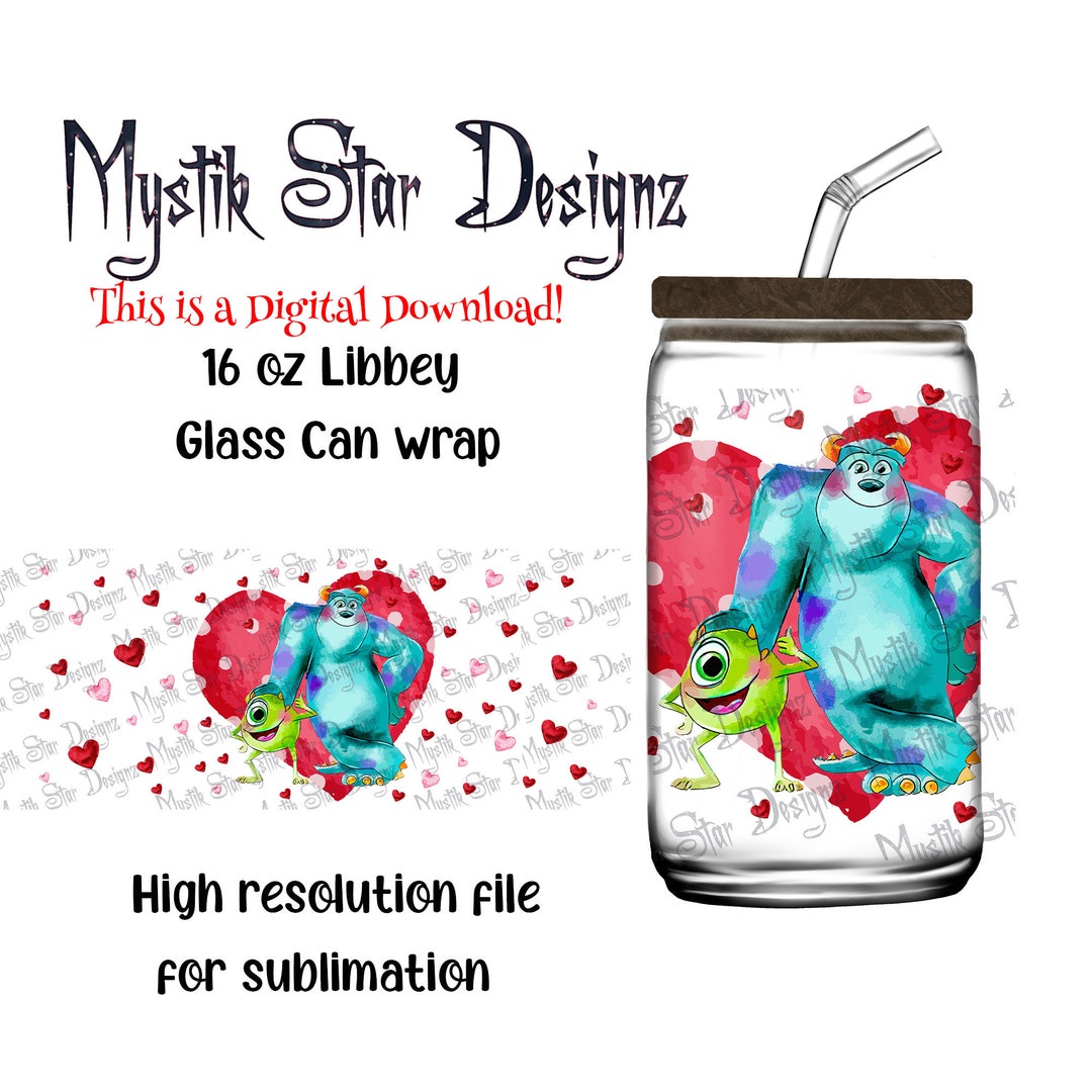 Valentine Monster Friends Tumbler 16oz Glass Can Digital Download Wrap ...