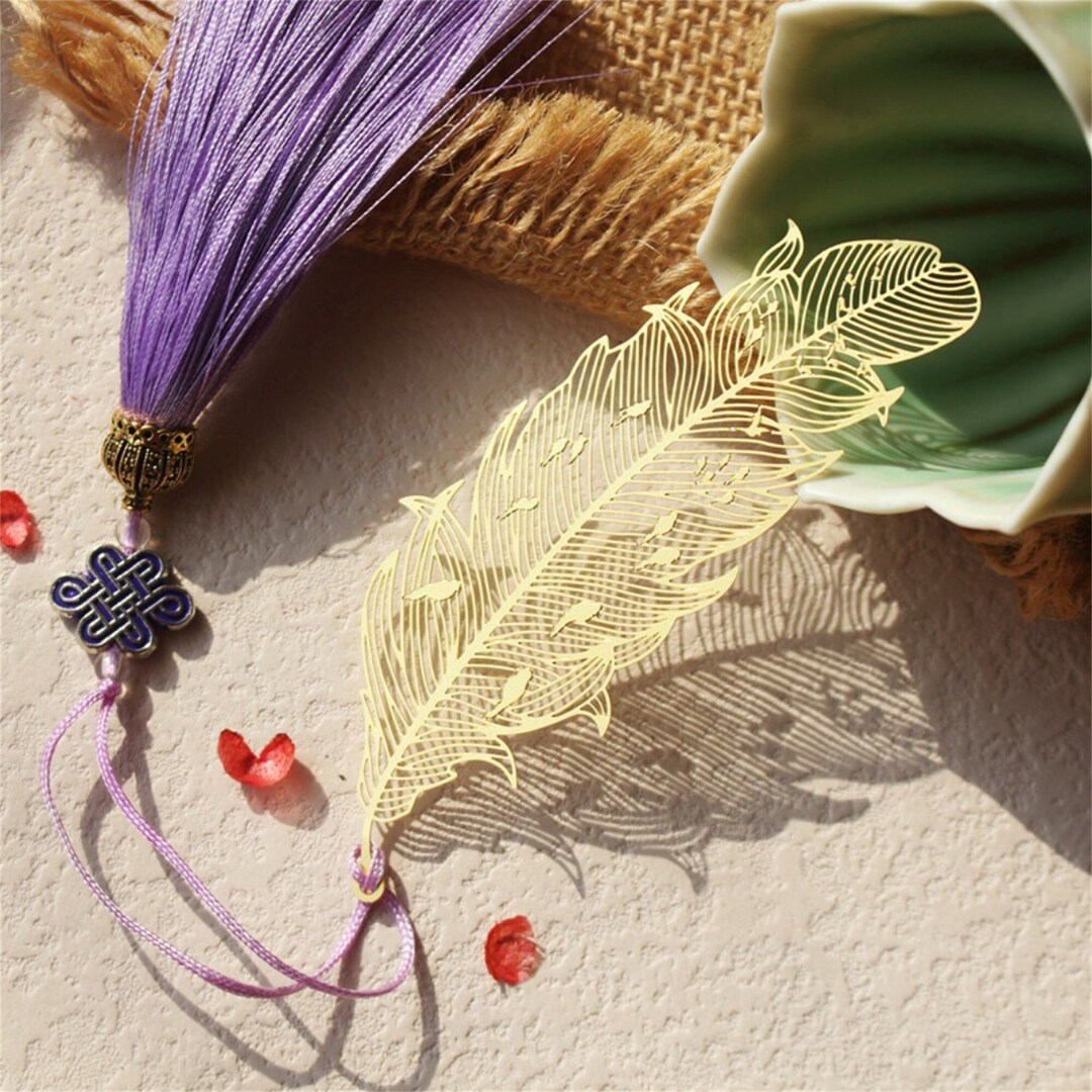 Vintage Feather Bookmark Metal Hollow Brass - Etsy