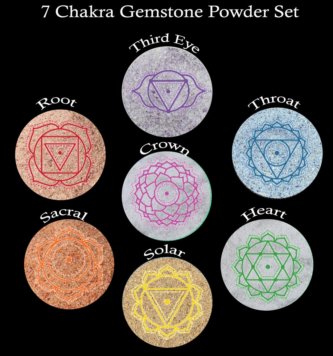 7-piece Gemstone Chakra Powder Set for Healing Massage Woodworking and ...
