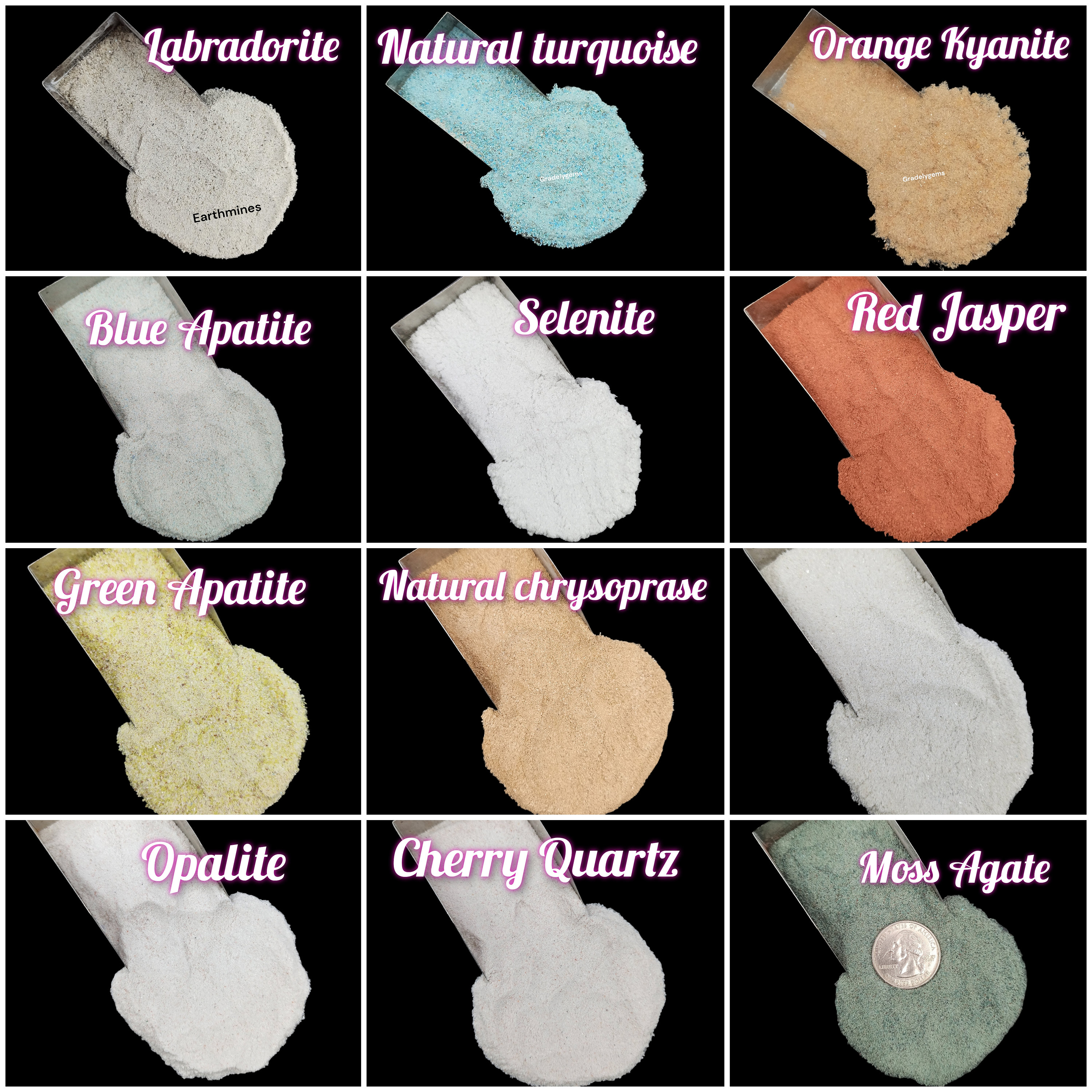 76 Gemstone Crushed Fine Raw Stone Powder, Healing Crystal Fine Dust ...