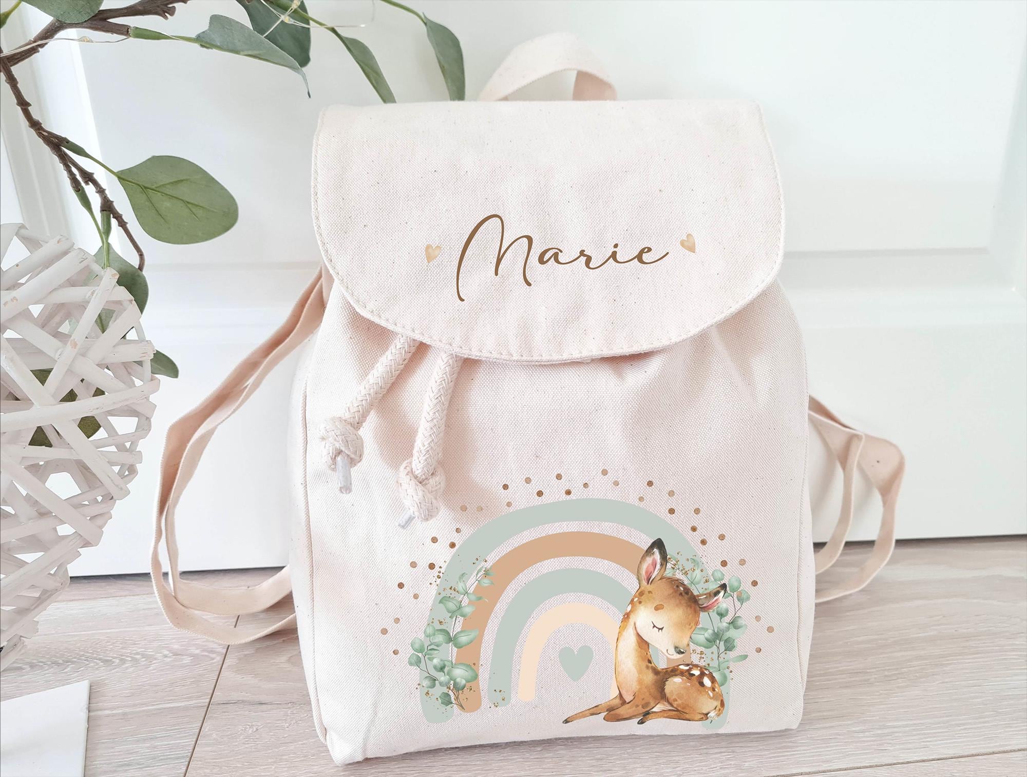 Kinderrucksack personalisiert mit Name, Regenbogen Reh, Kitarucksack ...