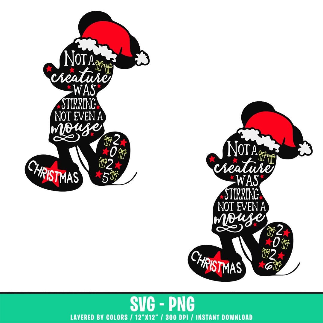 Christmas Mouse SVG PNG, "not A Creature Was Stirring" (digital ...