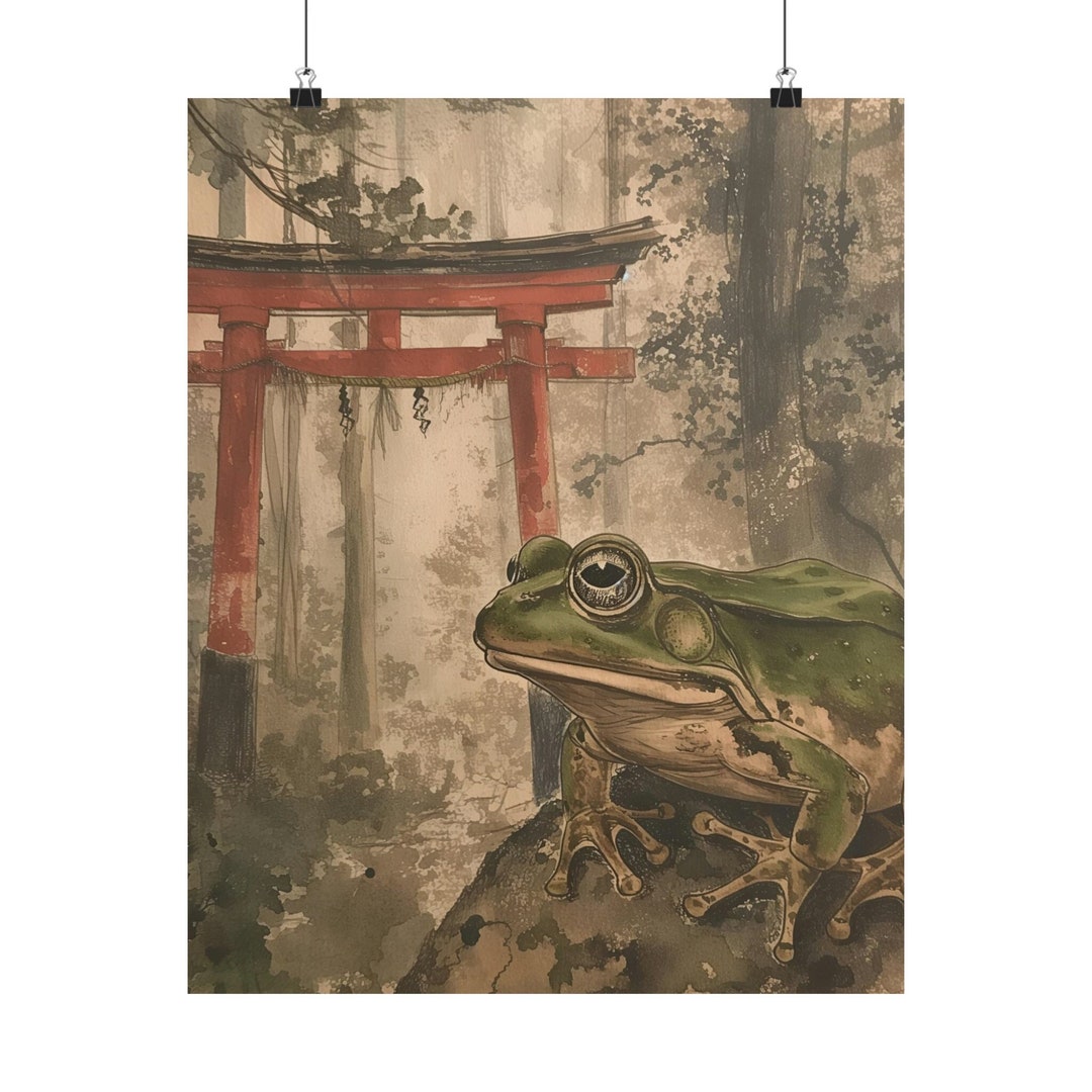 Frog at Shinto Shrine Matte Vertical Posters Torii Gate Edo Japan Ukiyo ...
