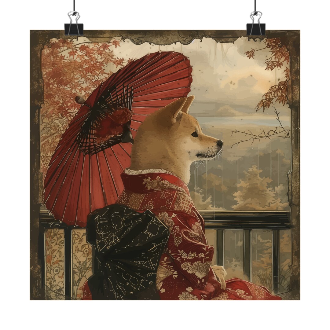 Shiba Inu Geisha Matte Square Posters Edo-period Ukiyo-e Style Print Japanese Wall Art Decor Dog ...
