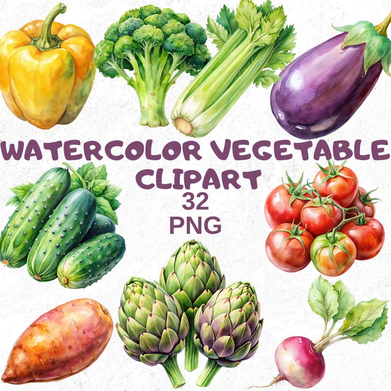 Watercolor Vegetables Clipart Bundle, Farmers Market Clipart, Healthy ...