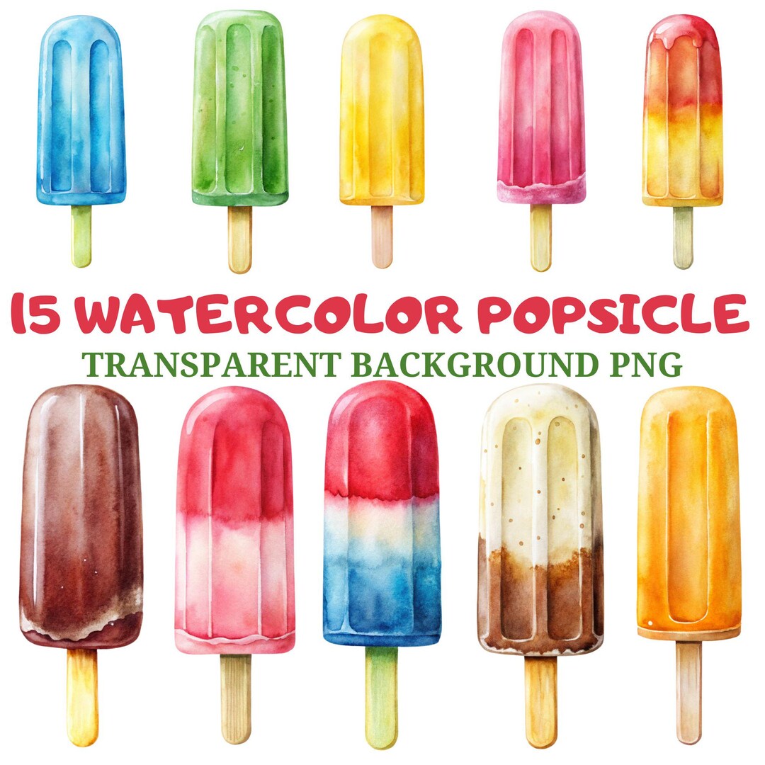 Watercolor Popsicle Clipart Bundle: Summer Dessert Pngs (digital ...