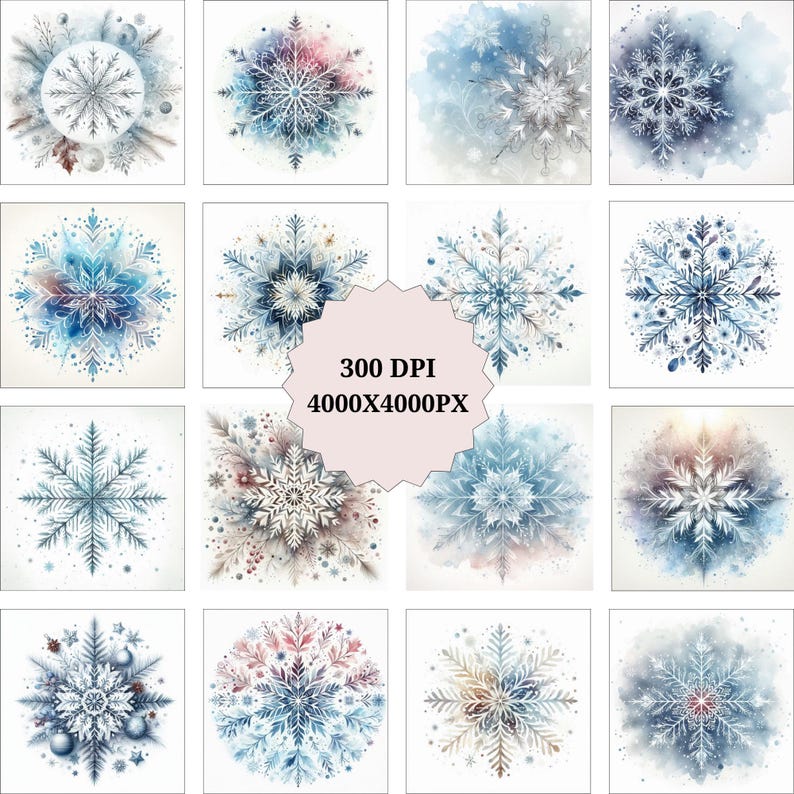 24 Watercolor Snowflake Clipart Winter Crafts Cards and Decor ...