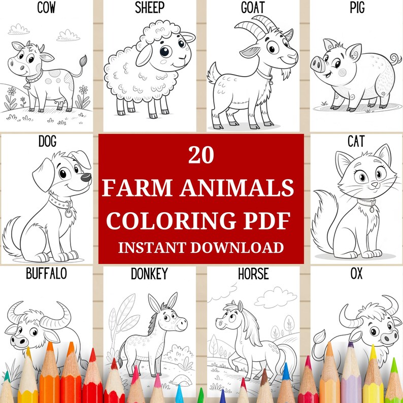 20 Farm Animals Coloring Pages for Kids Animal Coloring Farm Coloring ...