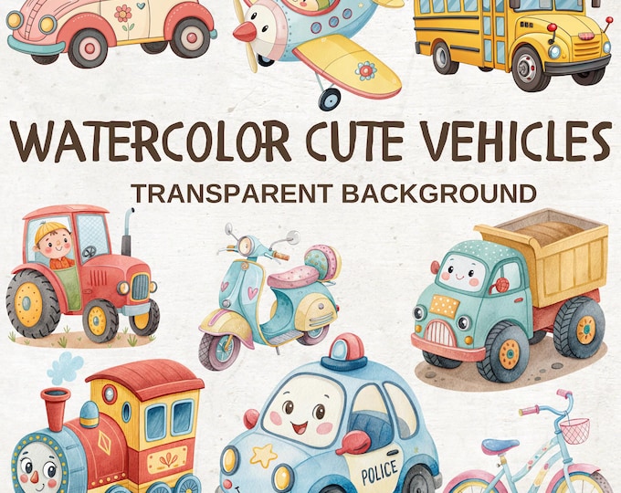 Watercolor Baby Toy Vehicle Clipart, Nursery Decor (PNG Files) - Etsy