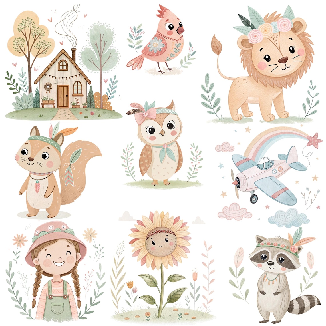 Boho Woodland Animal Clipart: Nursery Decor (PNG) - Etsy