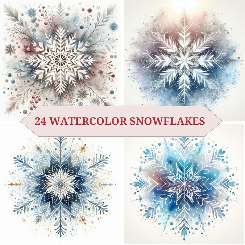 24 Watercolor Snowflake Clipart Winter Crafts Cards and Decor ...