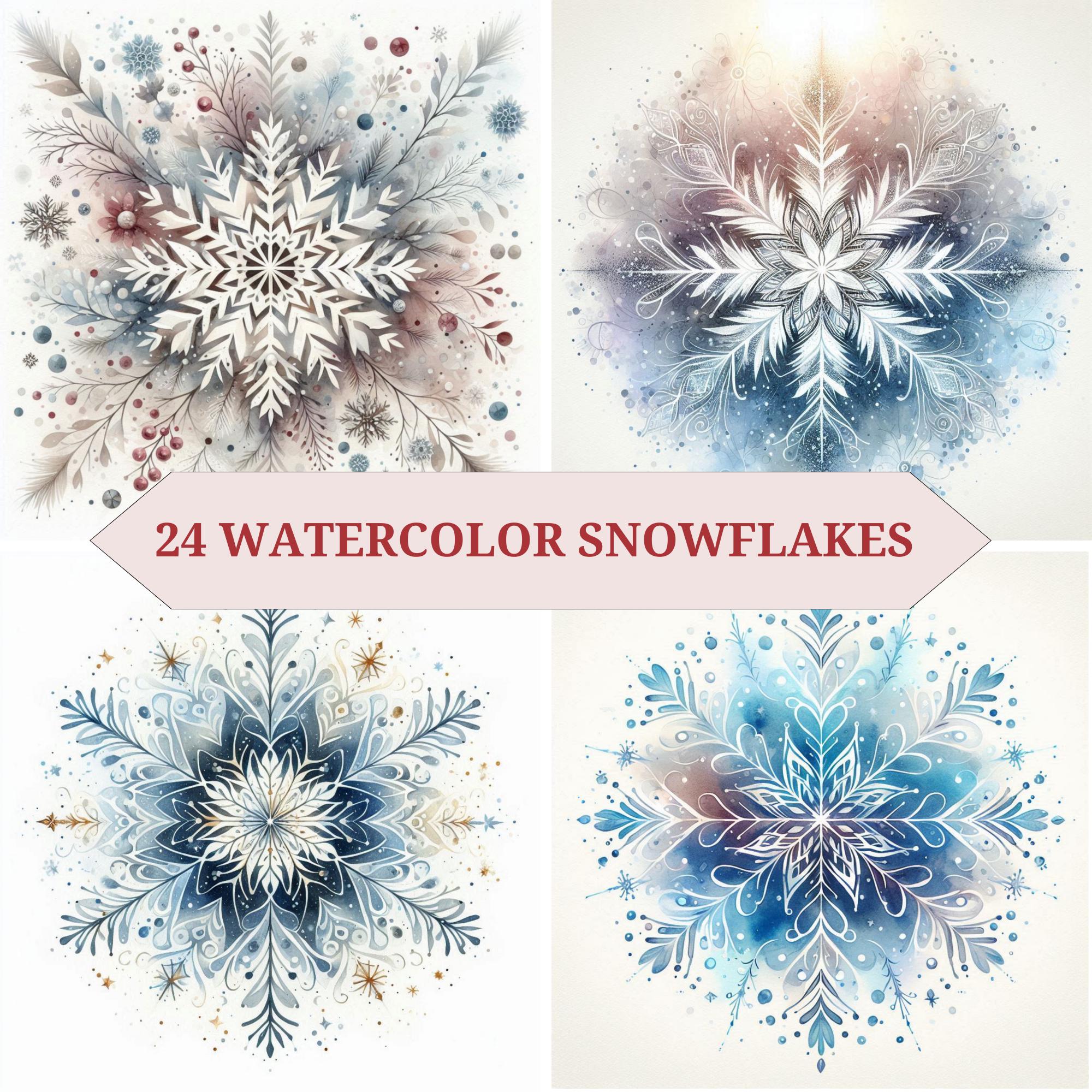 24 Watercolor Snowflake Clipart Winter Crafts Cards and Decor ...