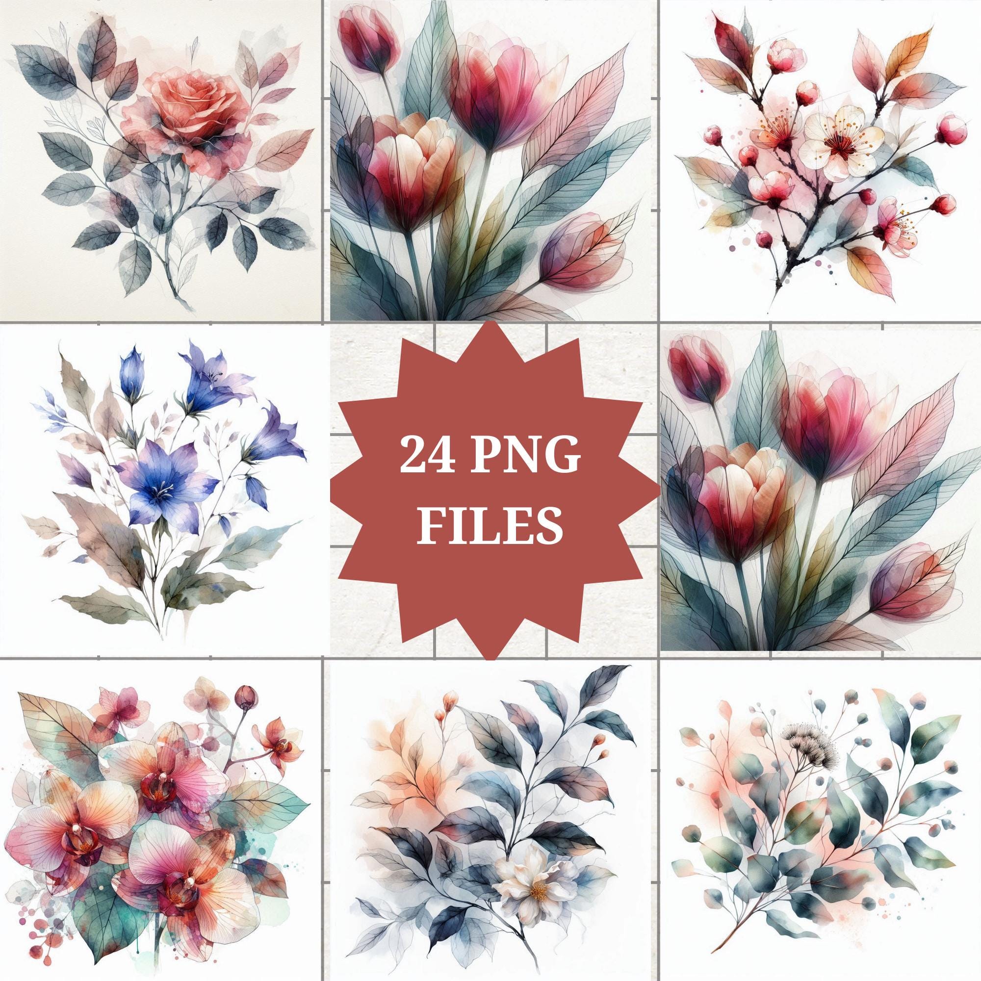 Watercolor Flower Clipart Set: Abstract Floral PNG Images (digital ...