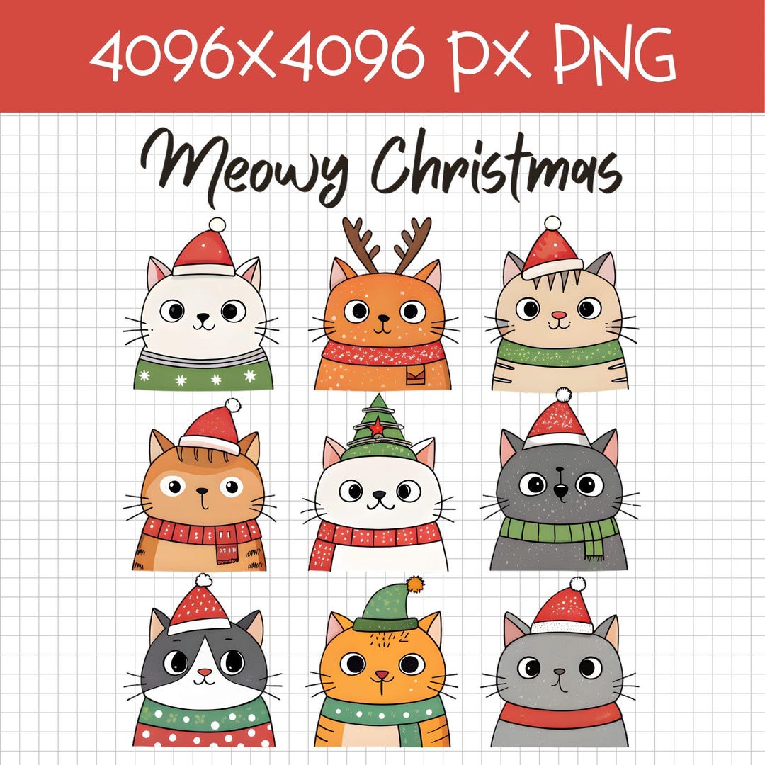 Meowy Christmas Cats PNG: Festive Holiday Design, Commercial Use ...
