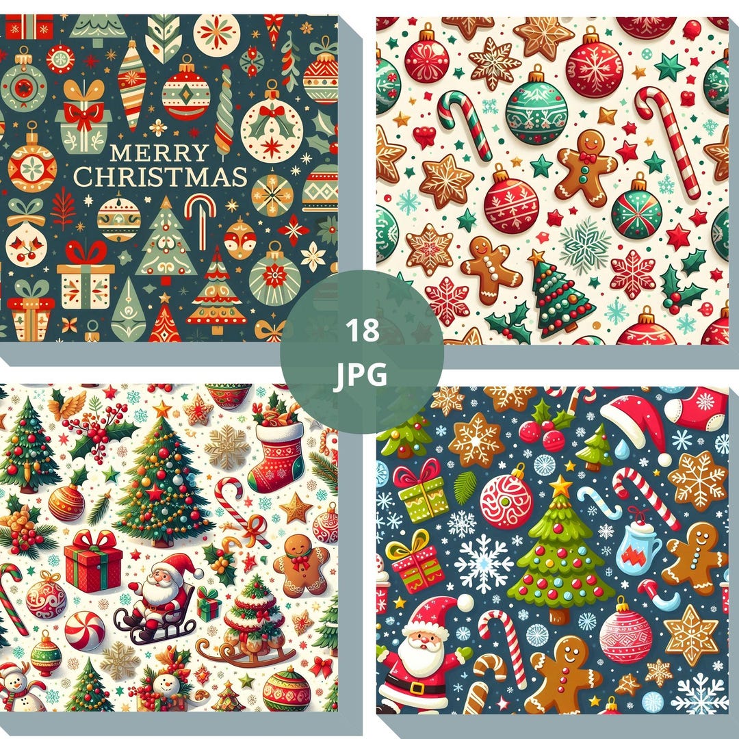 Christmas Character Pattern: 18 JPG Digital Paper Prints (4096x4096 Px ...