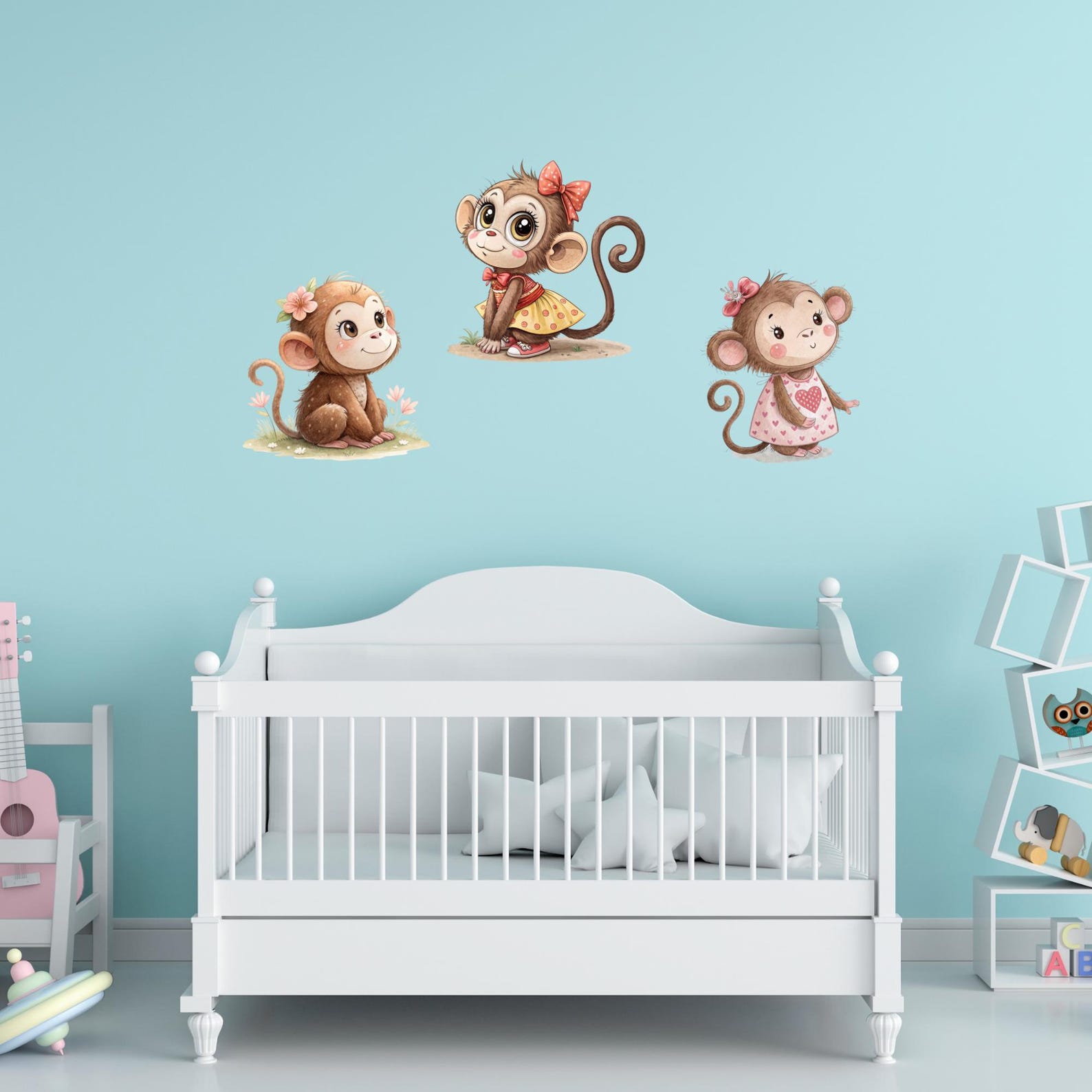 12 Baby Girl Monkey Watercolor Clipart Bundle: Nursery Art (PNG Files ...